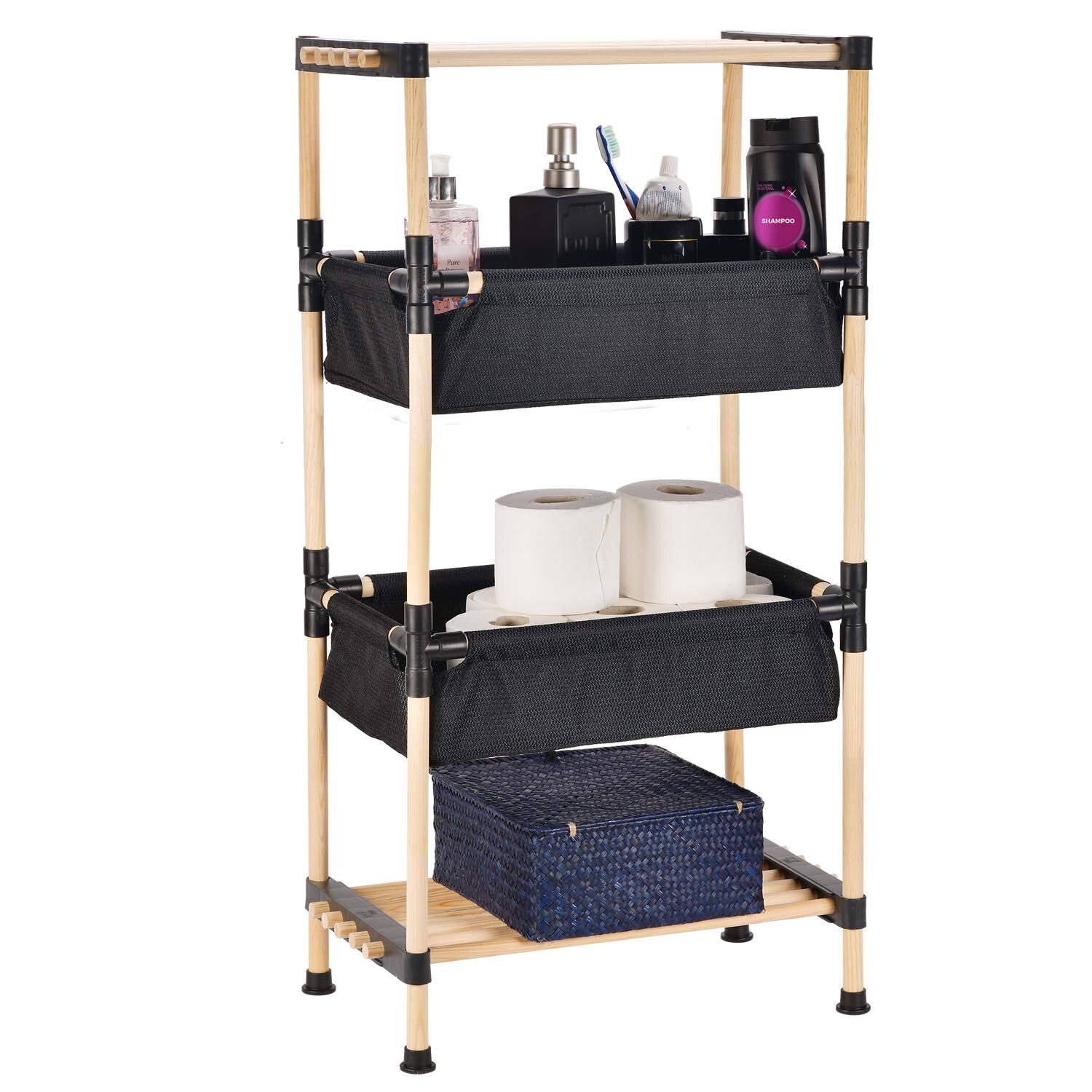 Raft modular din lemn cu 2 cosuri din material textil, SEOWOOD, RFS ...