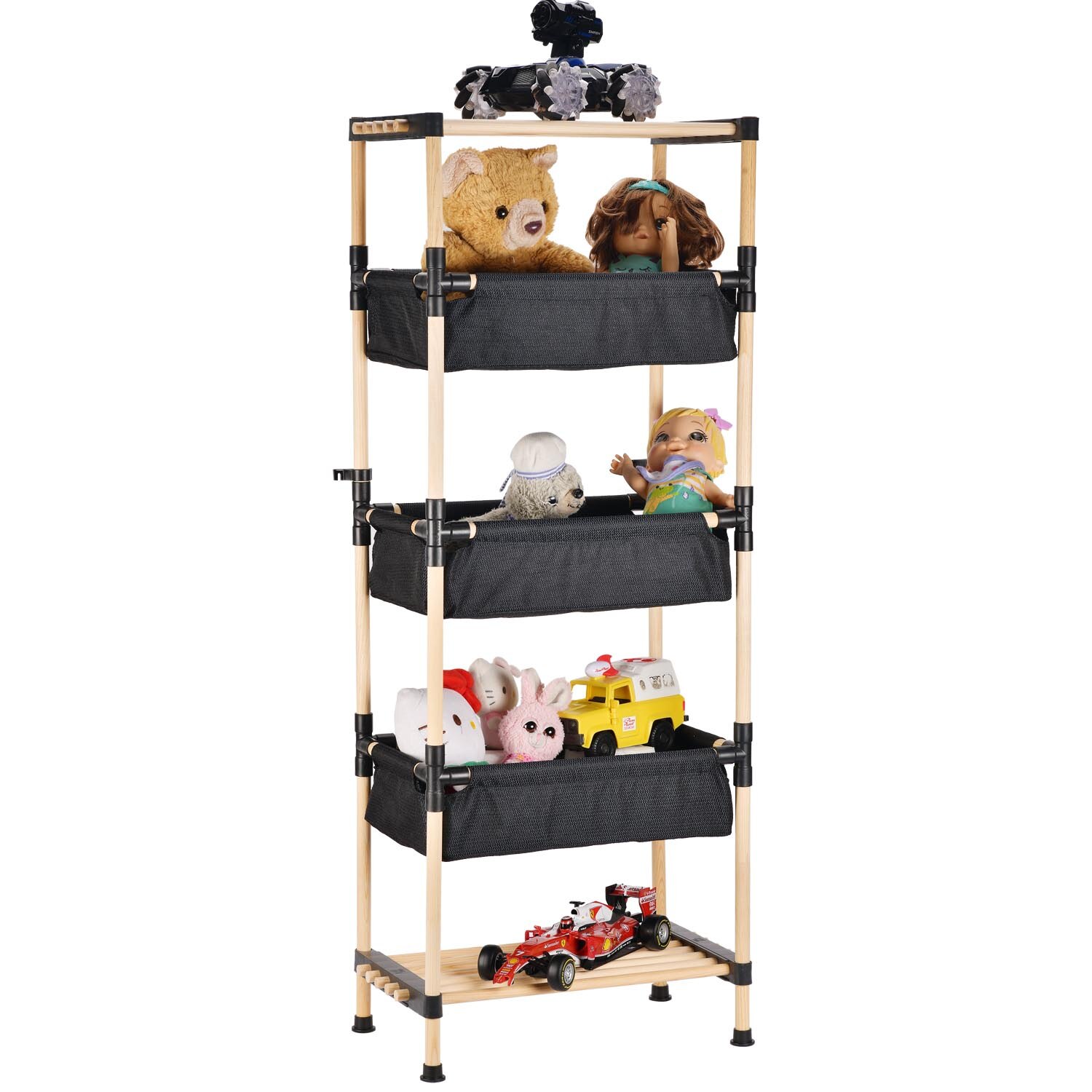 Raft modular din lemn cu 3 cosuri din material textil, SEOWOOD, RFS ...