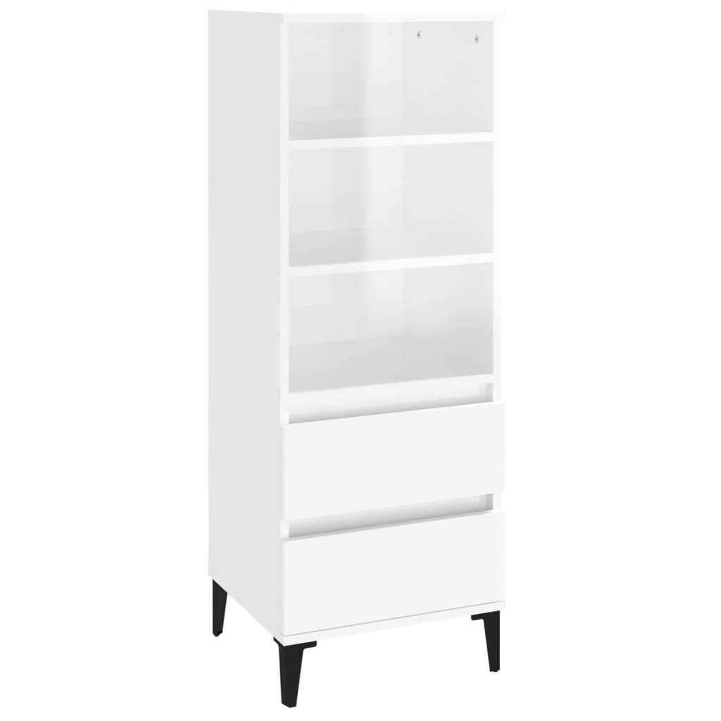 Dulap inalt, alb extralucios, 40x36x110 cm, lemn compozit, cu Sertare ...