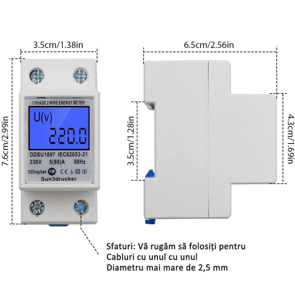 Contor digital de energie electrica, Sundiguer, 35mm, 230V, Alb - eMAG.ro