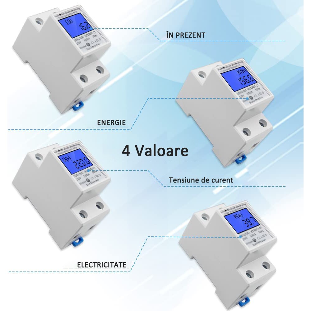 Contor digital de energie electrica, Sundiguer, 35mm, 230V, Alb - eMAG.ro