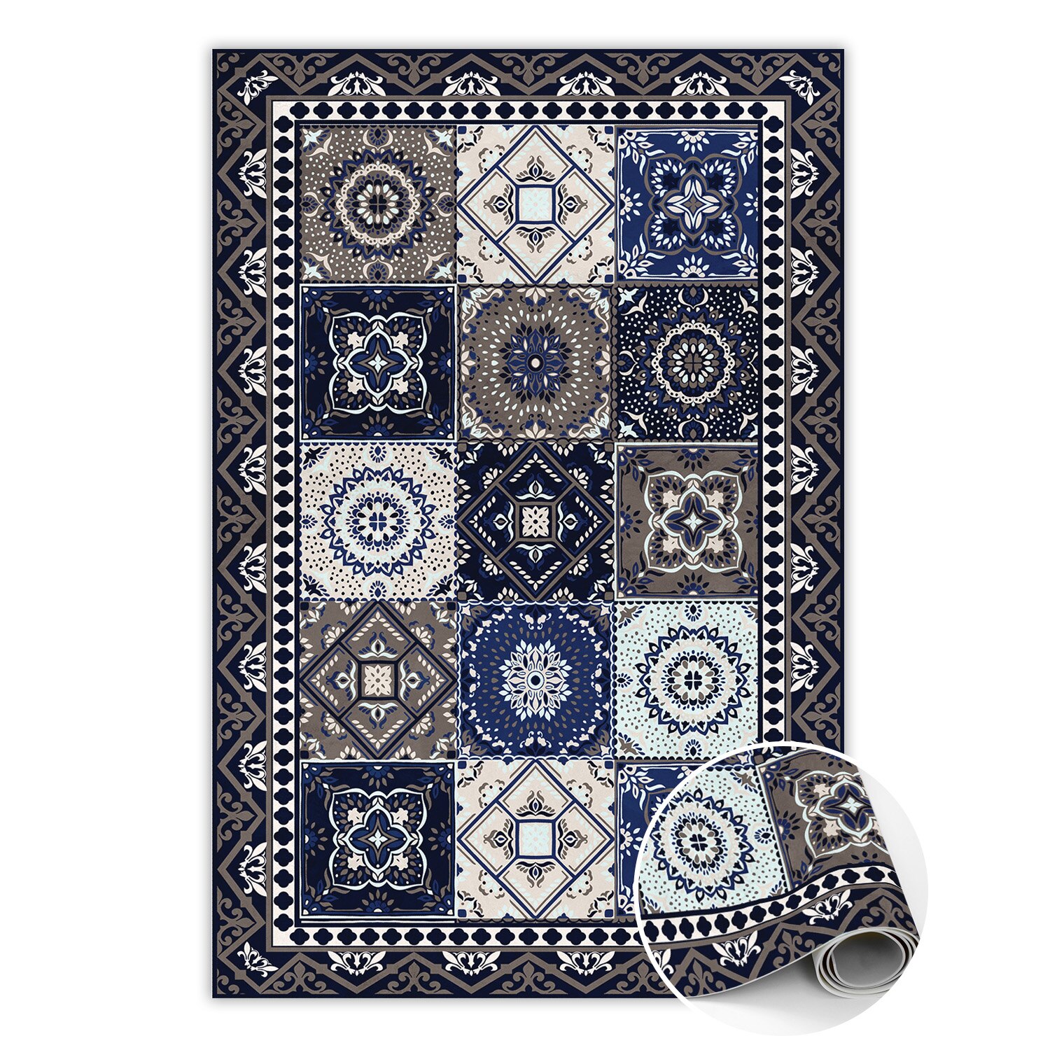 Vinyl szőnyeg, PVC, virágos csempe, Kék, 80 cm x 120 cm ...