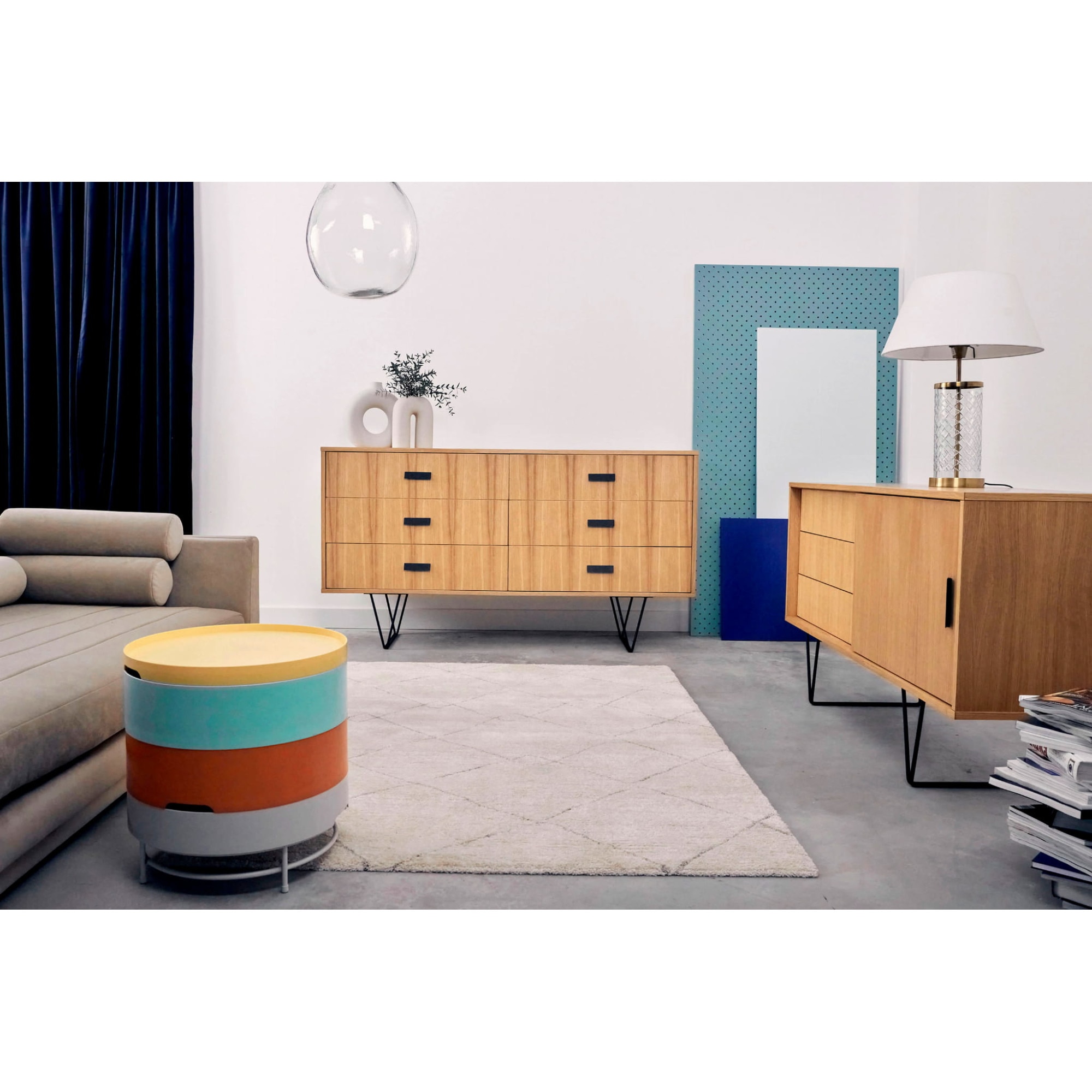 Comoda cu usi glisante si sertare, STIPA, Furnir de stejar natural ...