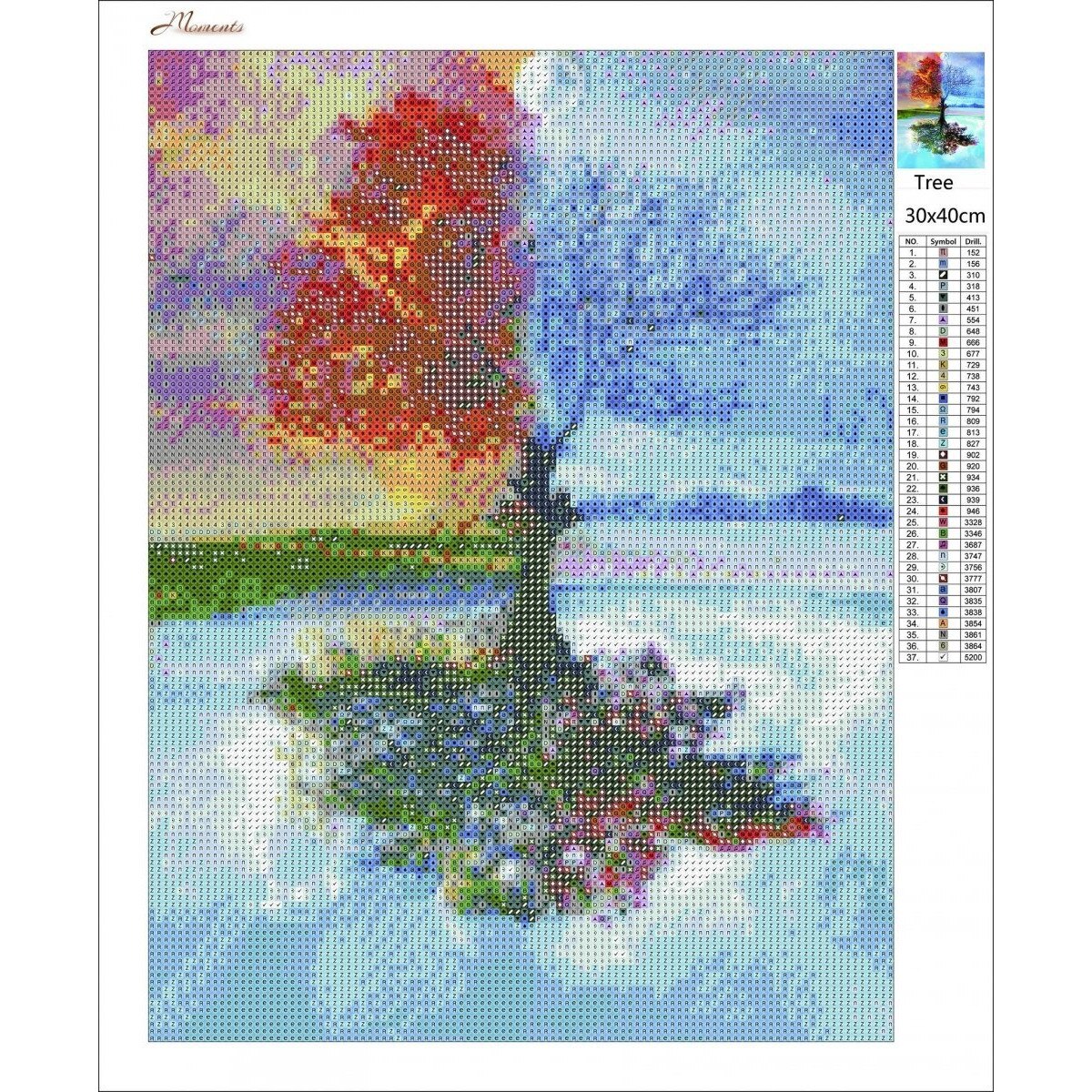 Pictura mozaic cu diamant, Copac patru anotimpuri, 35x45 cm, Multicolor ...