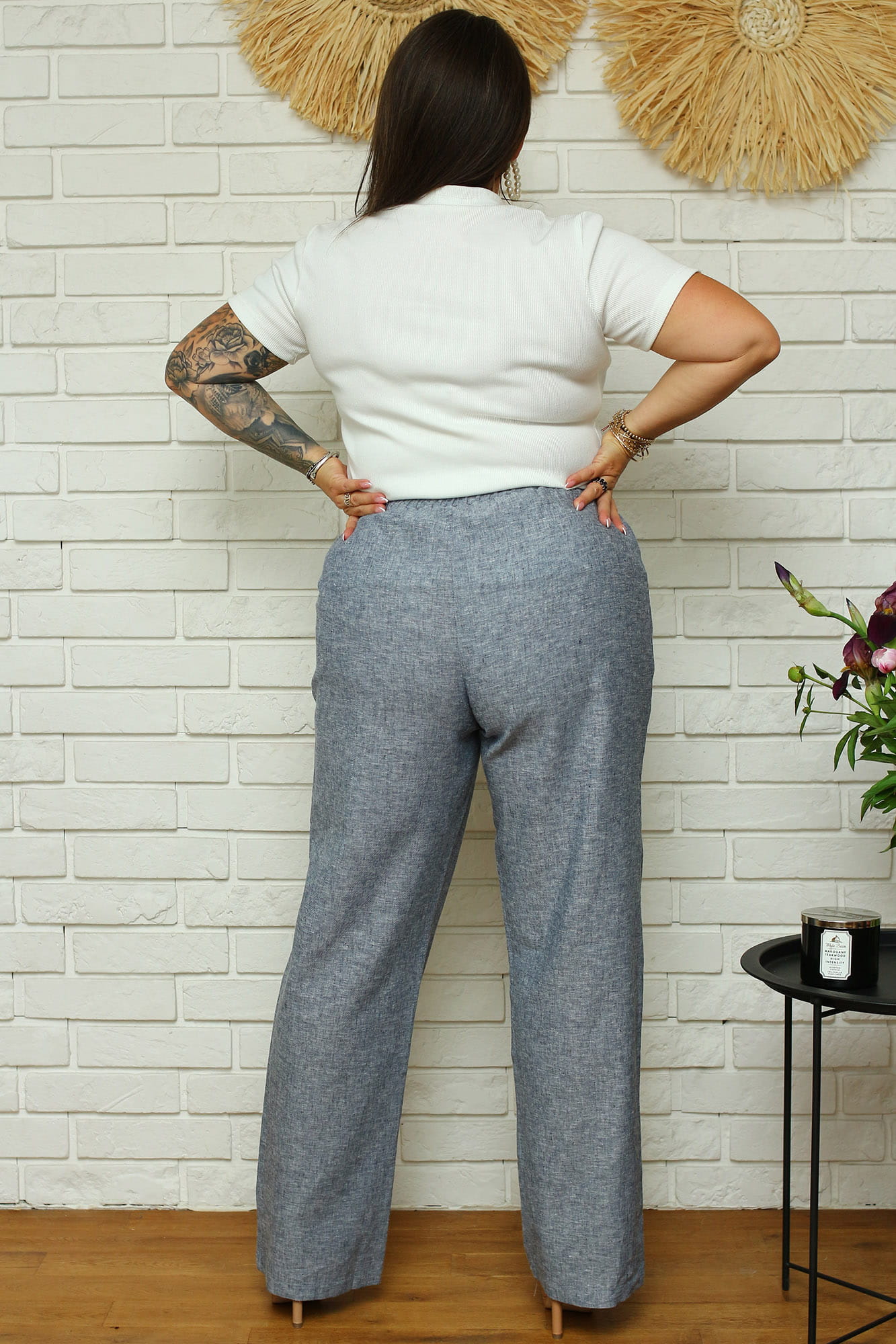 Pantaloni largi de vara Anselma, Karko, In/Bumbac, Albastru melange, 44 ...