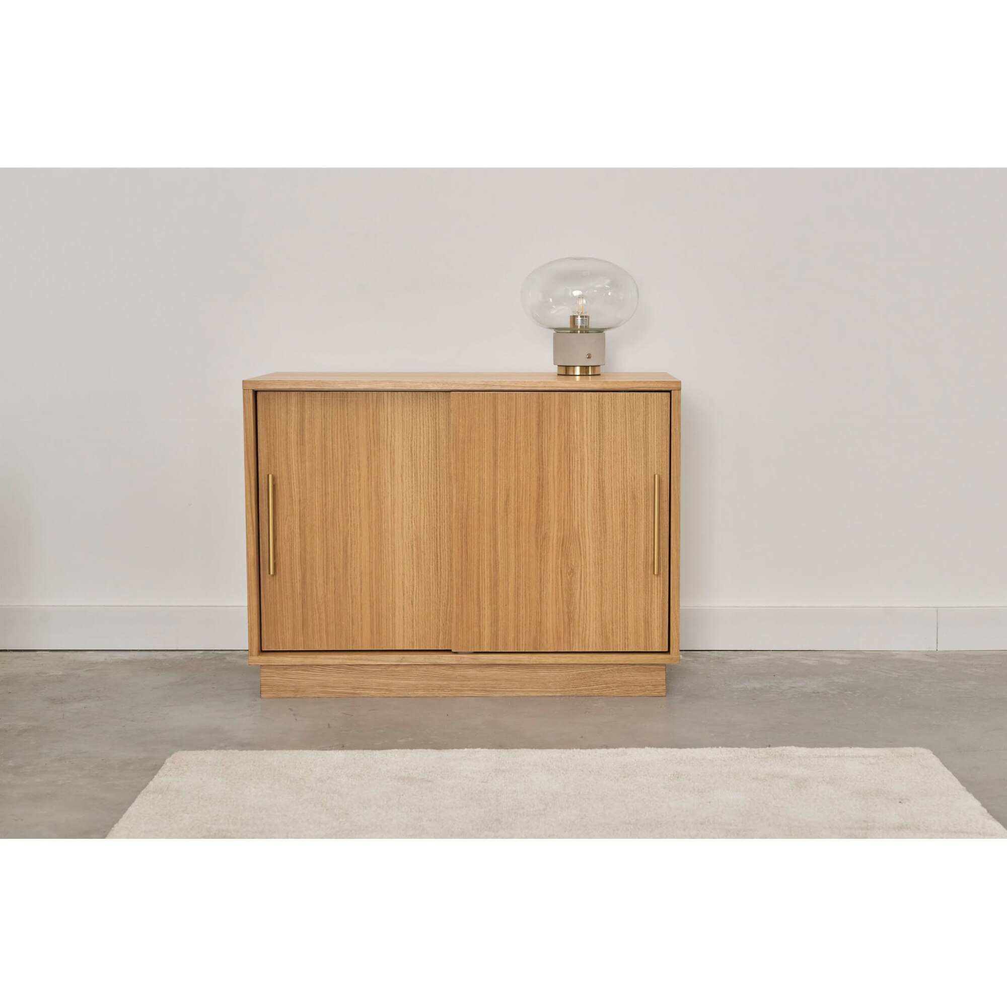 Dulap usi glisante, STIPA, Furnir de stejar natural, Cu 2 rafturi ...