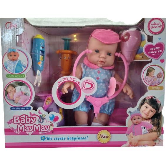 Set bebelus doctor, interactiv, cu accesorii, 8 piese, roz, 30 cm - eMAG.ro