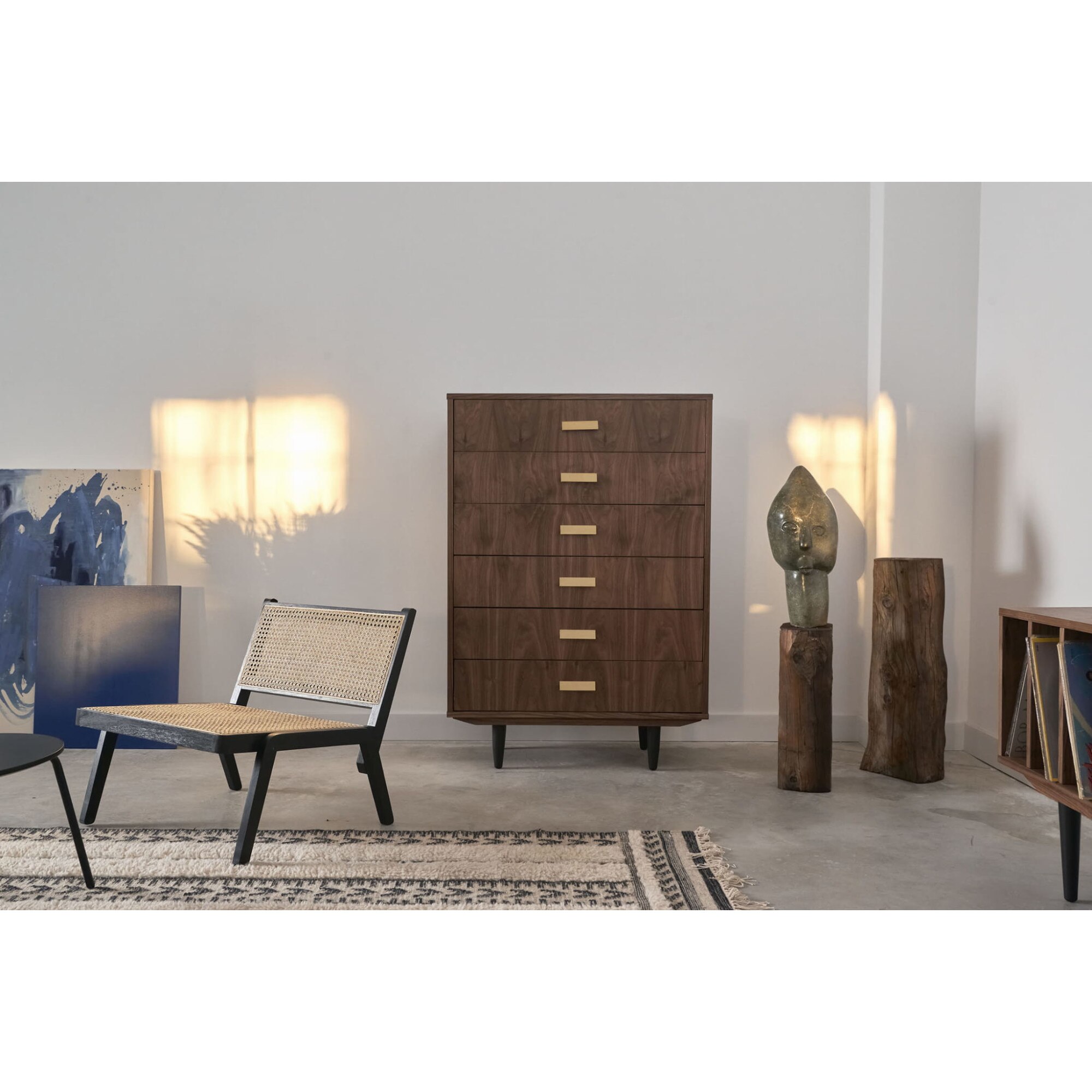 Comoda inalta clasica, STIPA, Furnir de nuc american, Cu 6 sertare ...