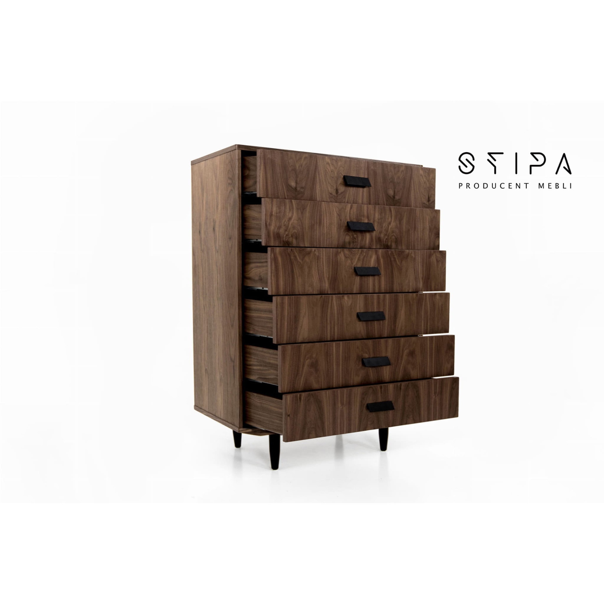 Comoda inalta clasica, STIPA, Furnir de nuc american, Cu 6 sertare ...