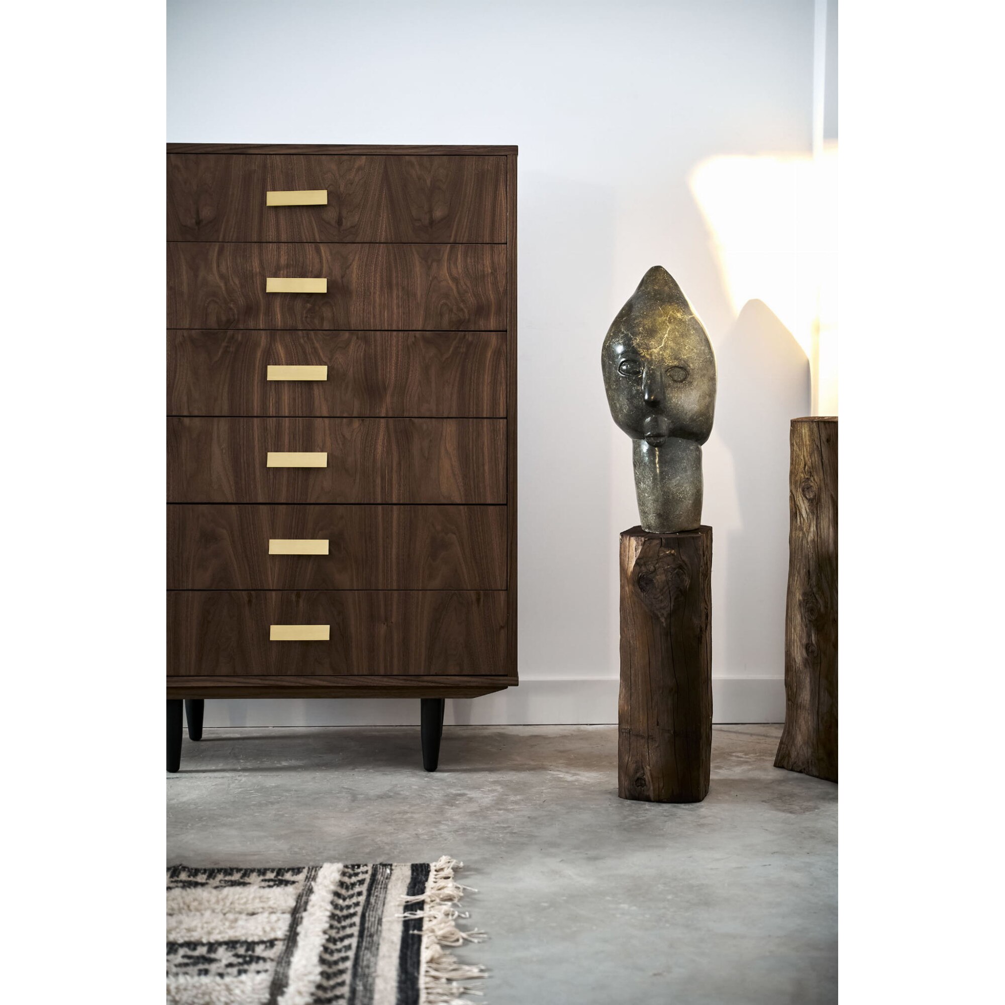 Comoda inalta clasica, STIPA, Furnir de nuc american, Cu 6 sertare ...