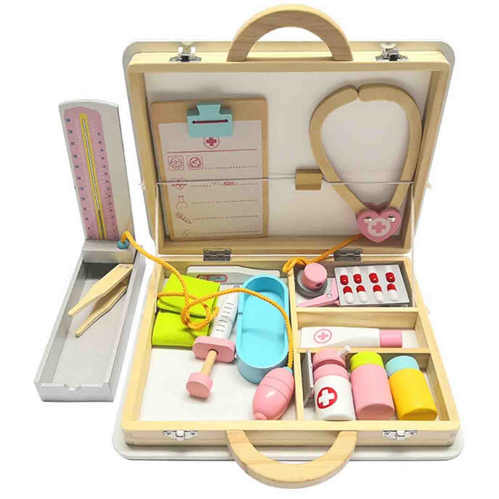 Set trusa doctor din lemn pentru copii, 15 piese - eMAG.ro