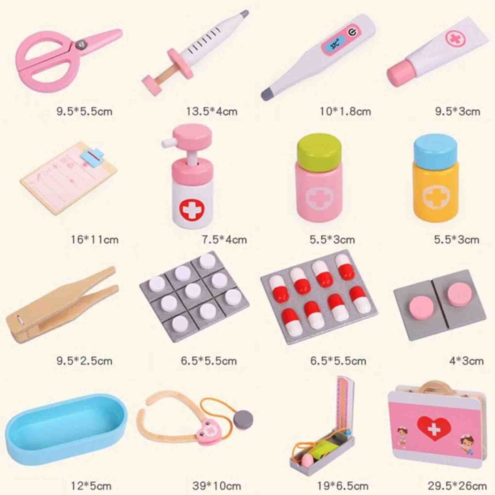 Set trusa doctor din lemn pentru copii, 15 piese - eMAG.ro