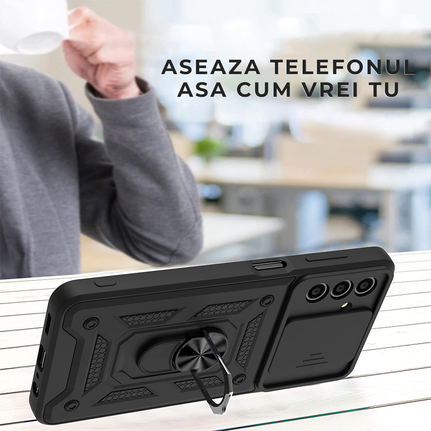 Husa cu inel rotativ 360 pentru Samsung A14 5G, Hybrid Antisoc, Slider ...