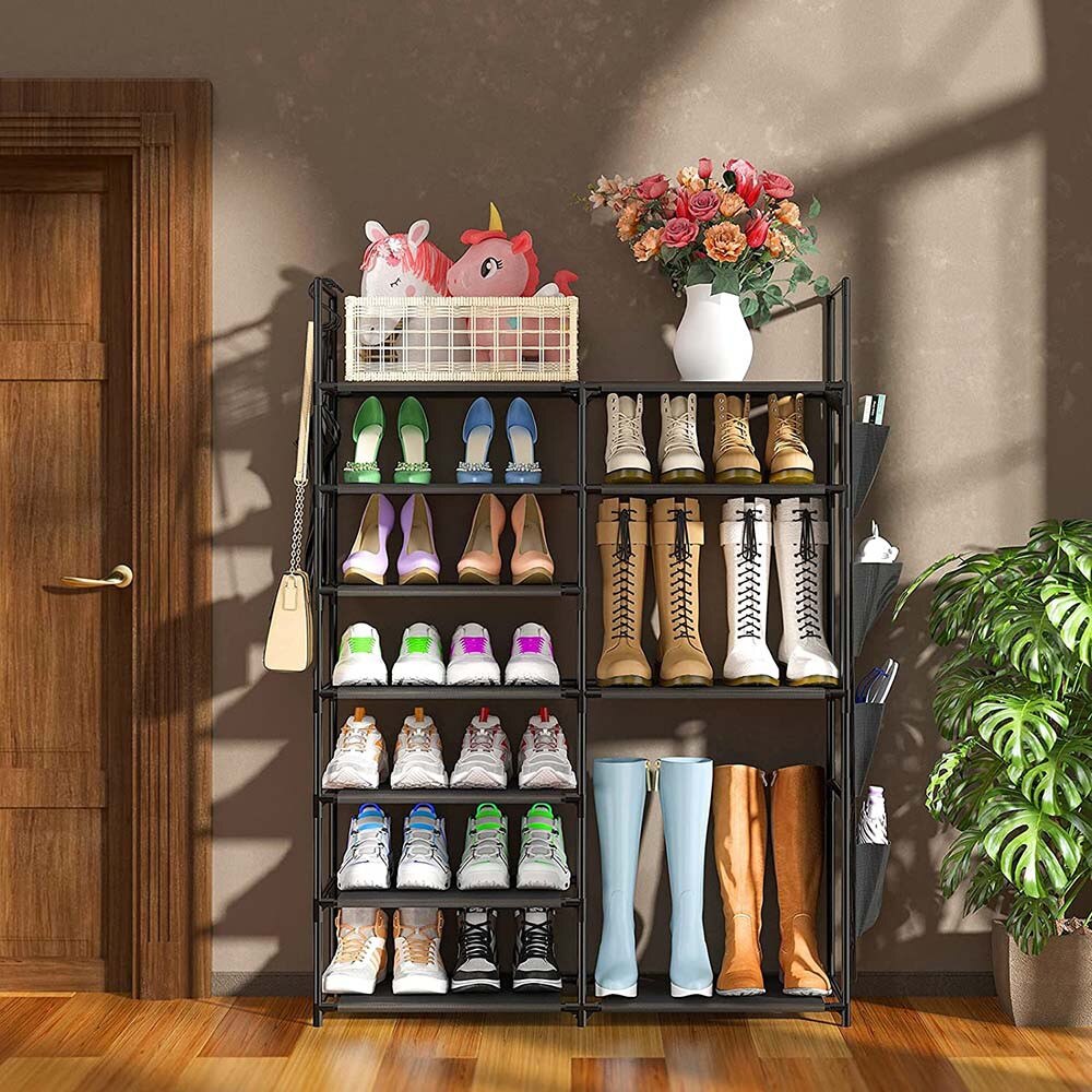 Pantofar cu 9 rafturi din otel galvanizat si textil, 90x28x130 cm, Asos ...