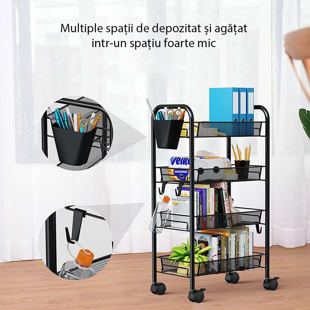 Organizator universal cu 4 rafturi - cosuri metalice, 85 x 44 x 27 cm ...