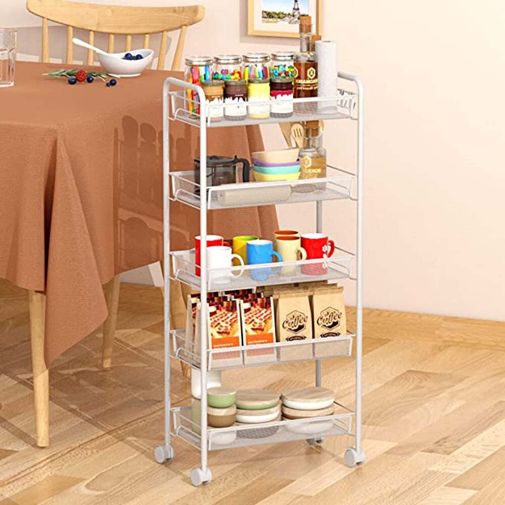 Organizator universal cu 5 rafturi - cosuri metalice, 44 x 26 x 104 cm ...