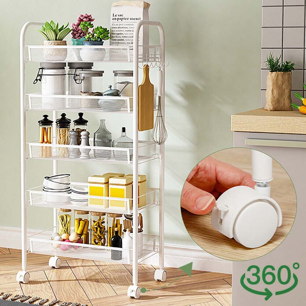 Organizator universal cu 5 rafturi - cosuri metalice, 44 x 26 x 104 cm ...