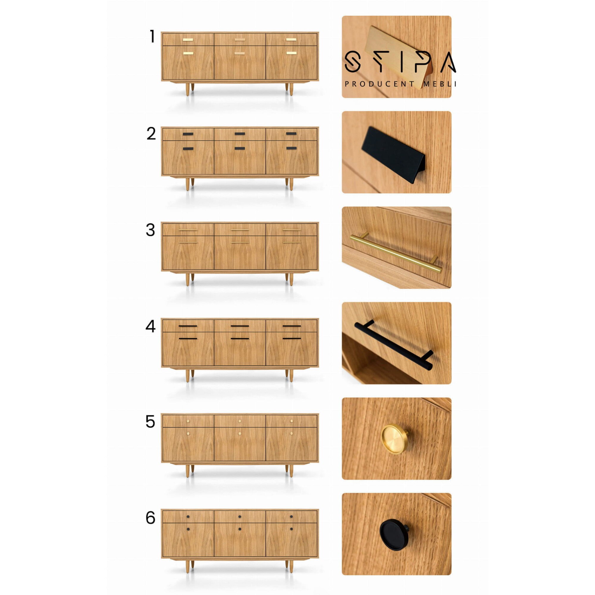 Comoda in stil scandinav, STIPA, Furnir de stejar natural, 180x75x45 cm ...