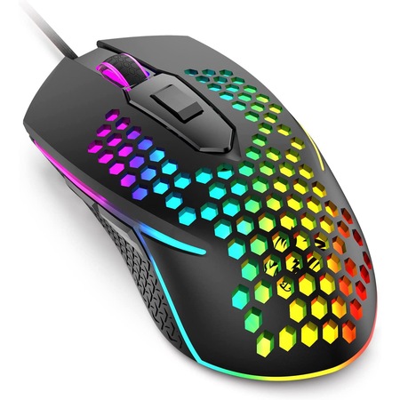Mouse de gaming cu fir, 3200 DPI, Iluminare din fundal curcubeu ...