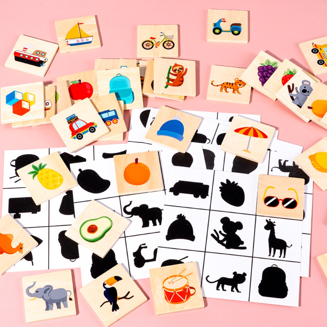 Joc Montessori de Asocieri Obiecte cu Umbre, Multicolor, Set 36 Piese ...