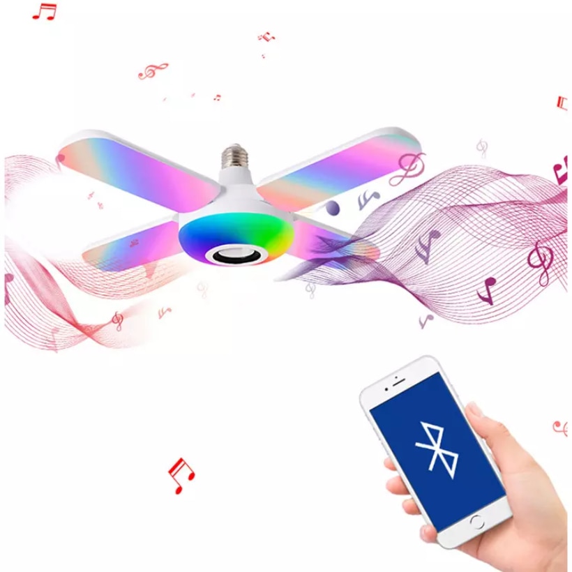 Bec LED, 4 elice, RGB, Boxa incorporata, bluetooth, telecomanda - eMAG.ro