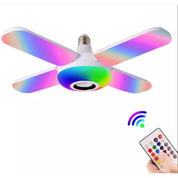 Bec LED, 4 elice, RGB, Boxa incorporata, bluetooth, telecomanda - eMAG.ro