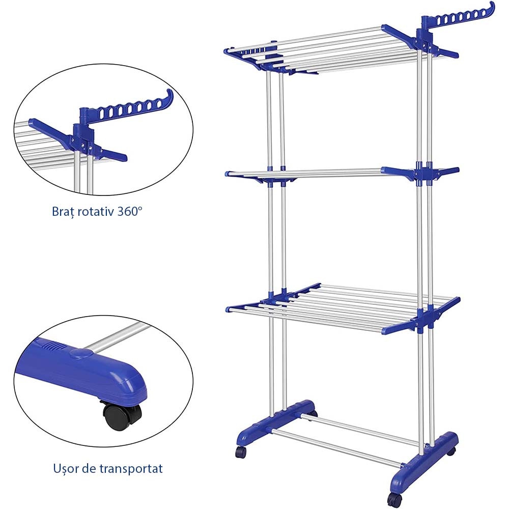 Uscator de rufe cu 3 nivele, pliabil cu suport de umerase, Asos Home ...