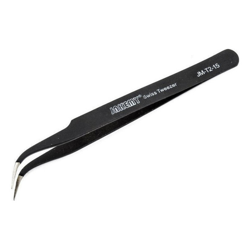 Penseta de precizie JM-T2-15, Jakemy, Inox, 118 mm, Varf curbat, Negru ...