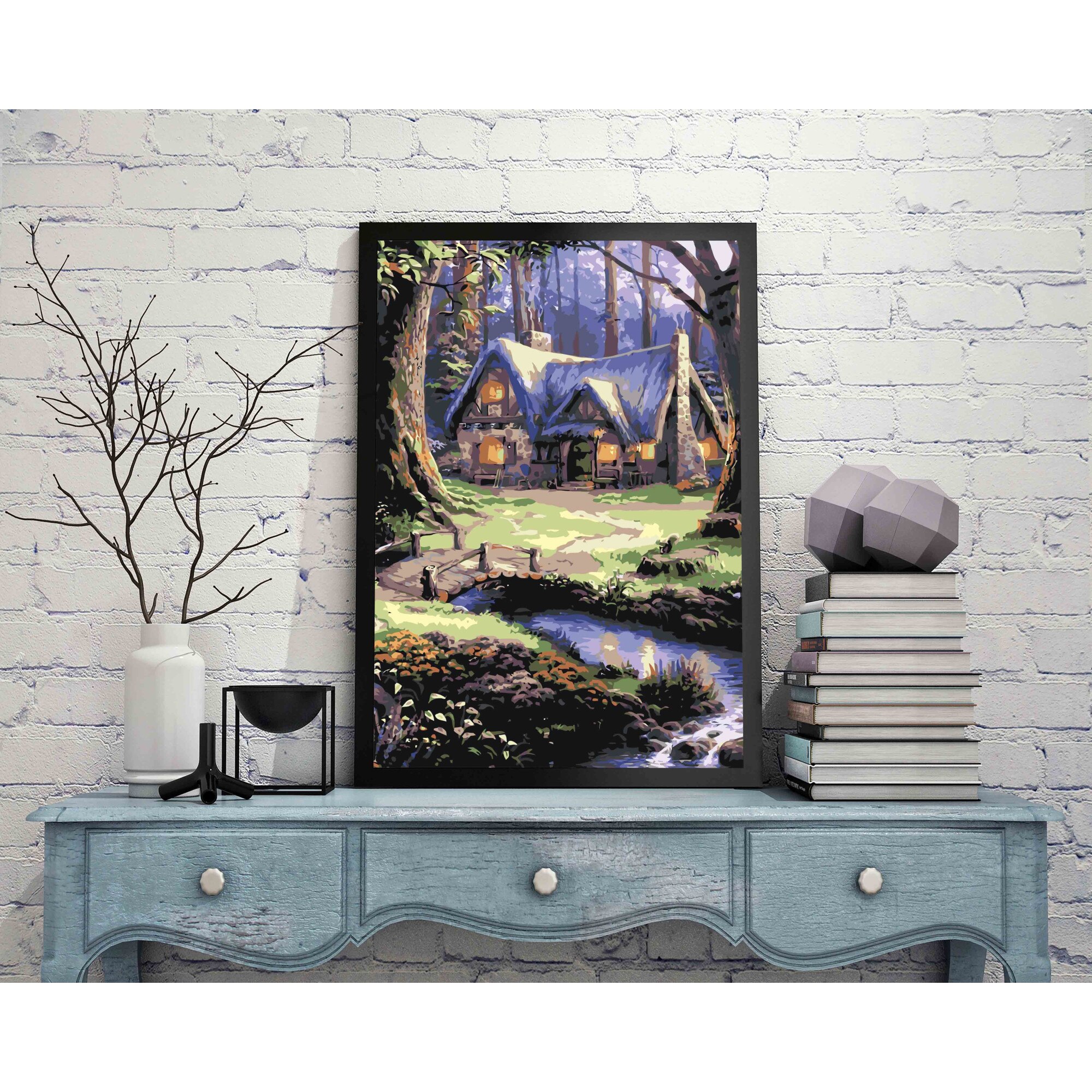 Set pictura pe numere Casa in padure 3149, panza bumbac pe rama lemn ...