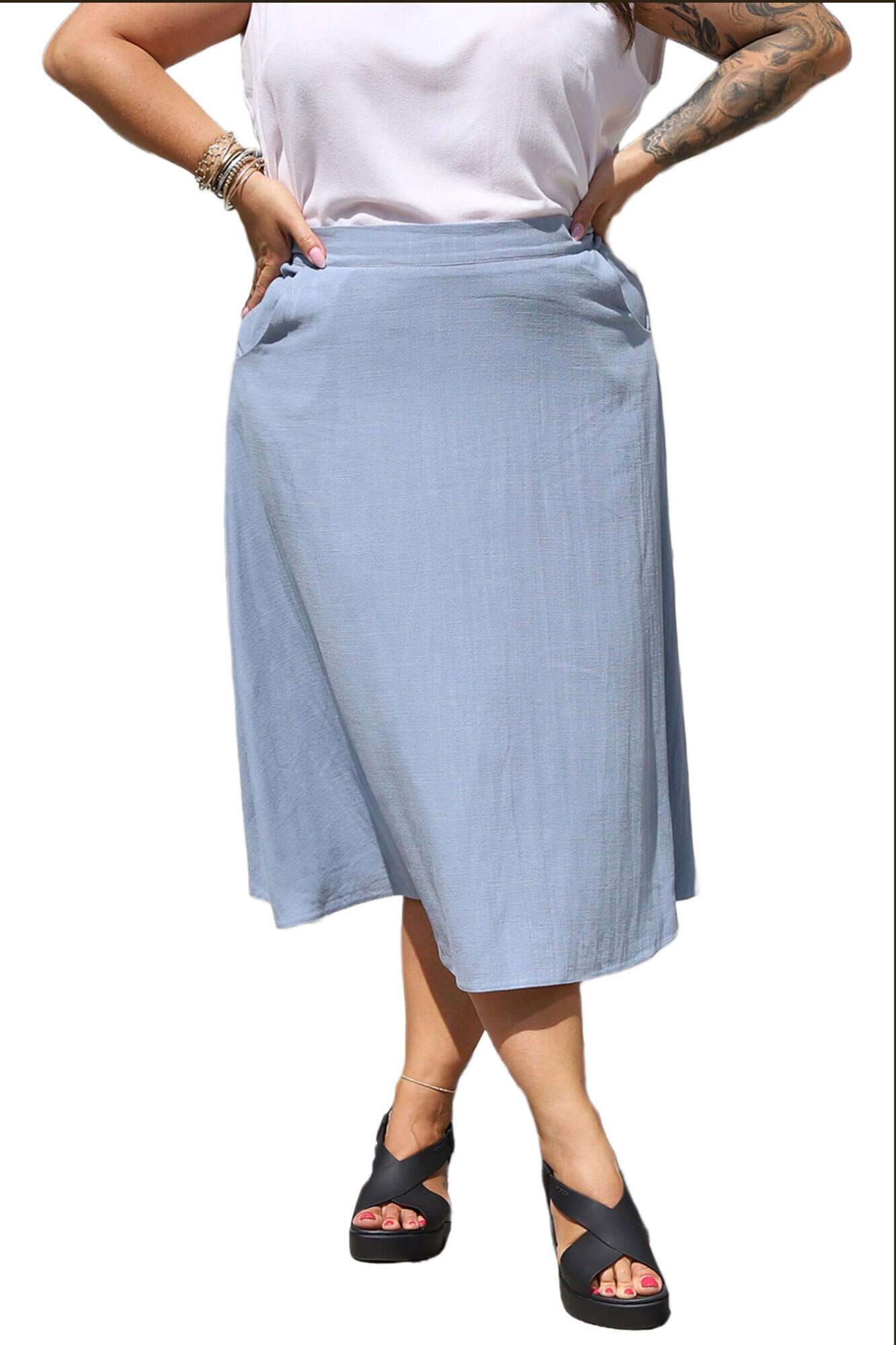 Fusta evazata vara Agusia, Karko, Viscoza/In, Albastru prafuit, 46 ...