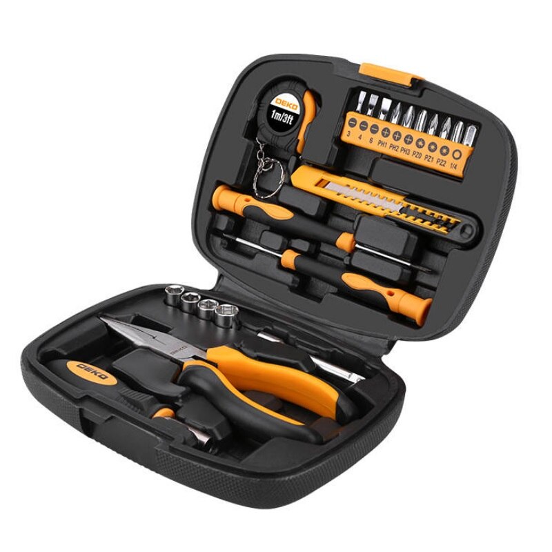 Set scule Deko Tools TZ21, 21 instrumente de lucru, Negru/Portocaliu ...
