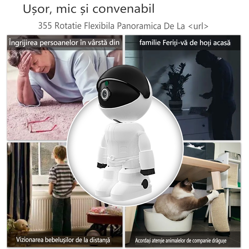Camera Inteligenta de Securitate, EVKVO Robot, WiFi, 2MP Full HD, Sunet ...
