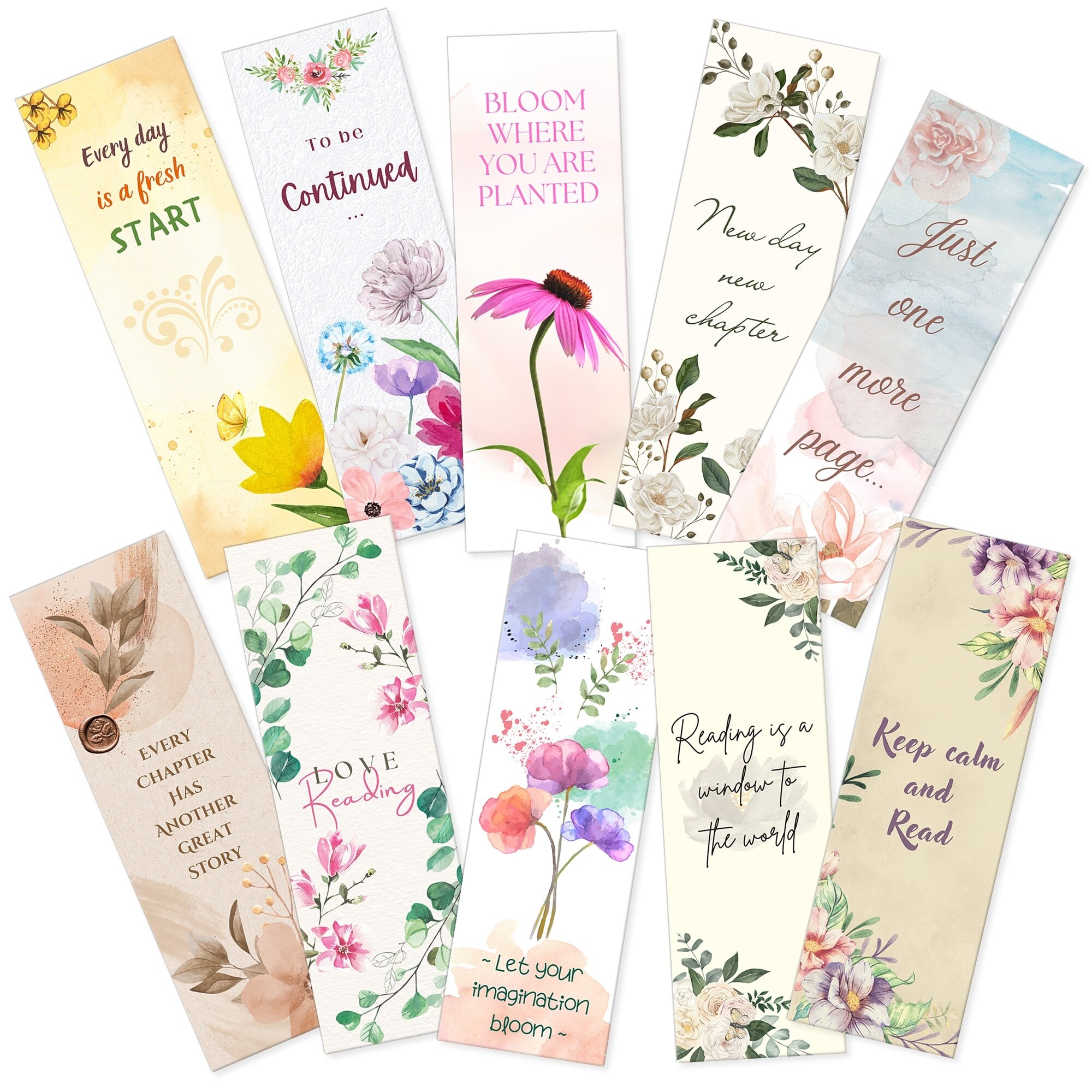 Set 10 bucati semne de carte flori cu citate in engleza - eMAG.ro