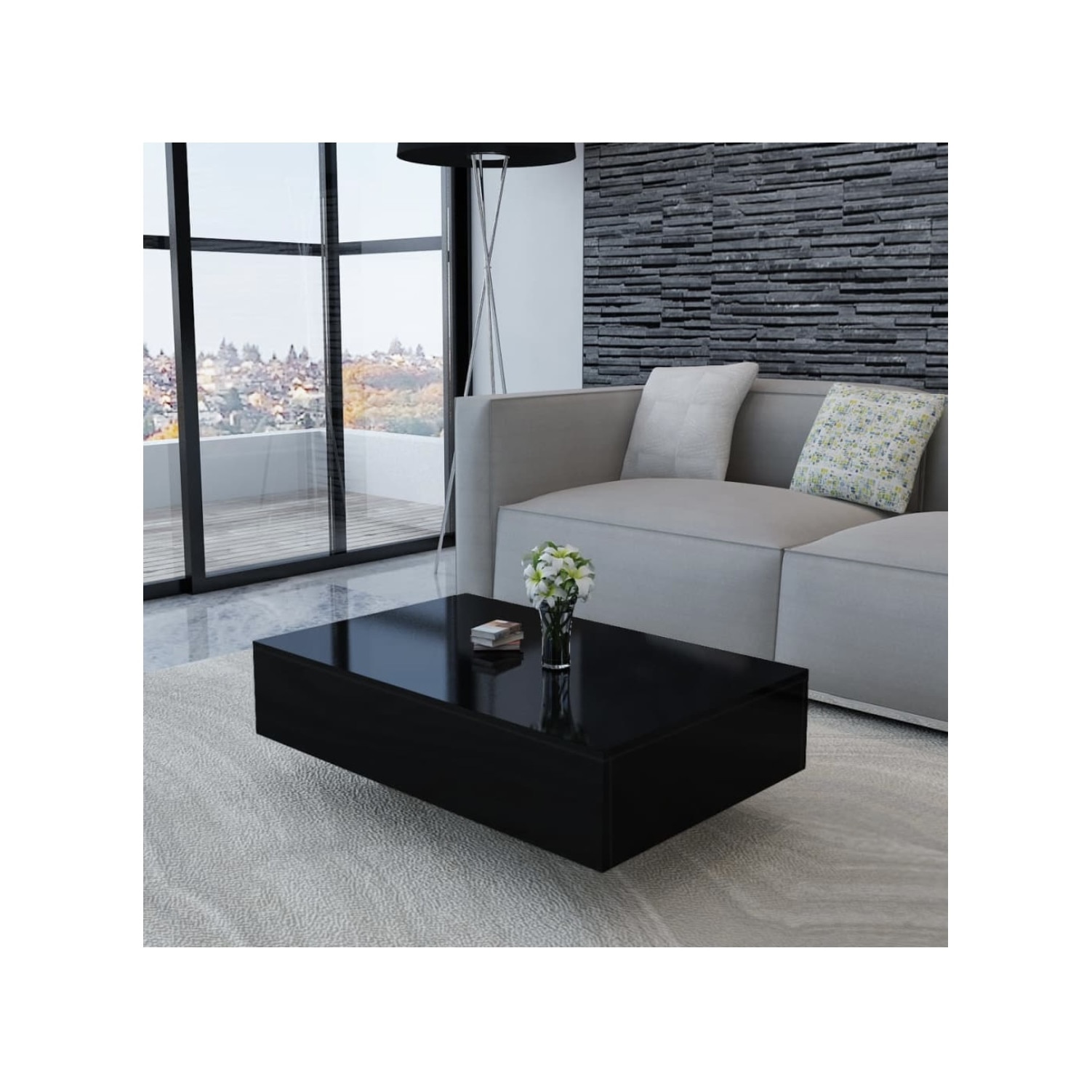 Masuta de cafea Mdf lucios, Negru, 90 x 60 x 34 cm - eMAG.ro