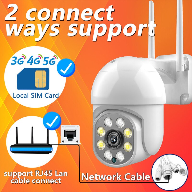 Camera de supraveghere, EVKVO, SIM, 3MP, Vedere nocturna, Detectie ...