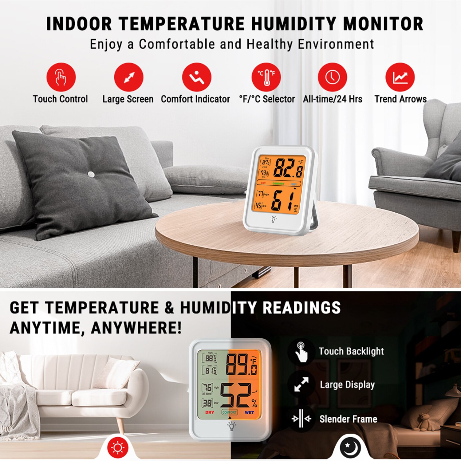 Termometru si Higrometru de Camera MYFYU, Temperatura, Umiditate, Ecran ...