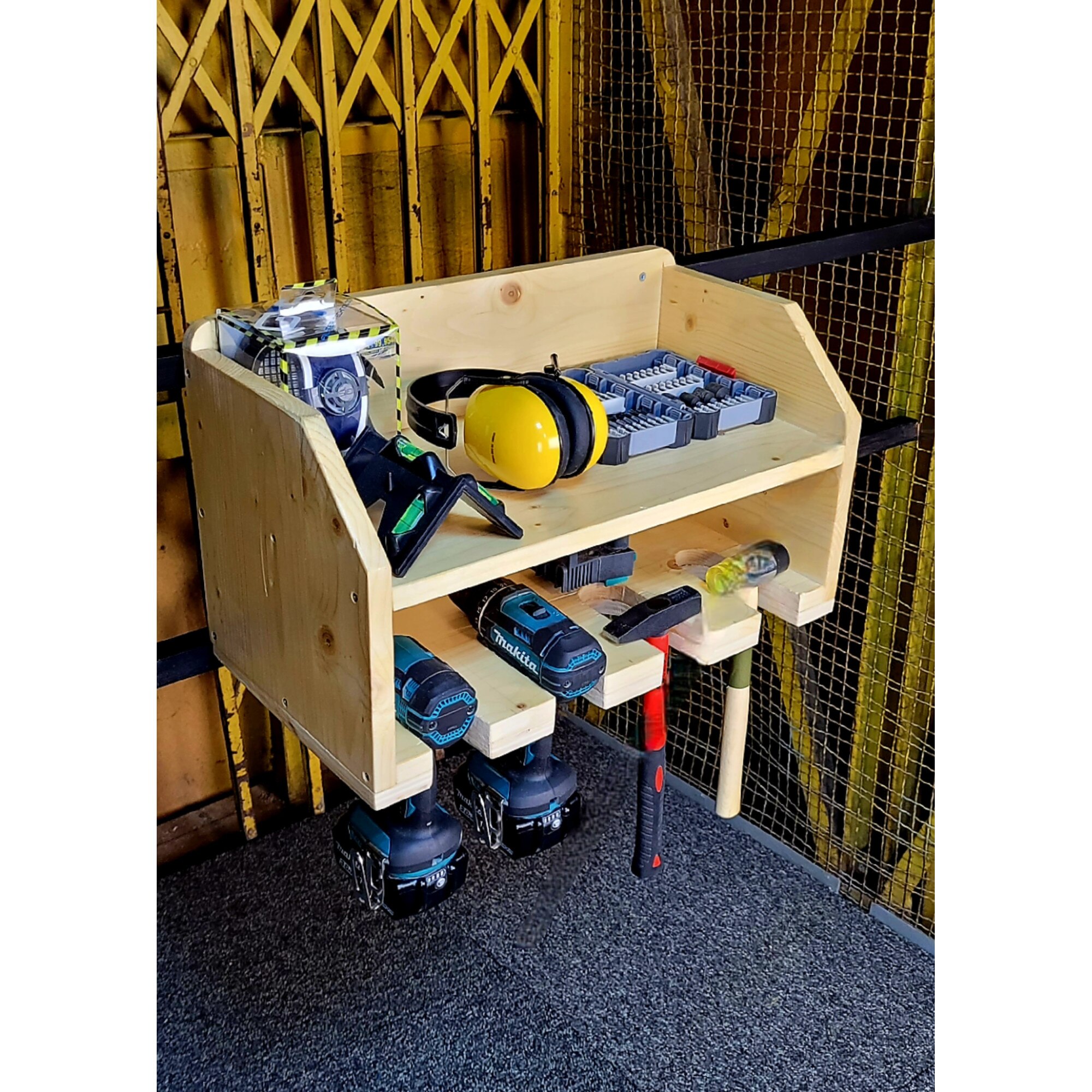 Organizator scule cu 2 rafturi, lemn masiv, culoare Lemn Natural, 30 ...