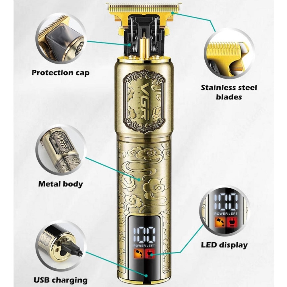 Set aparat de tuns profesional VGR, contur barba & corp, perie fade si ...