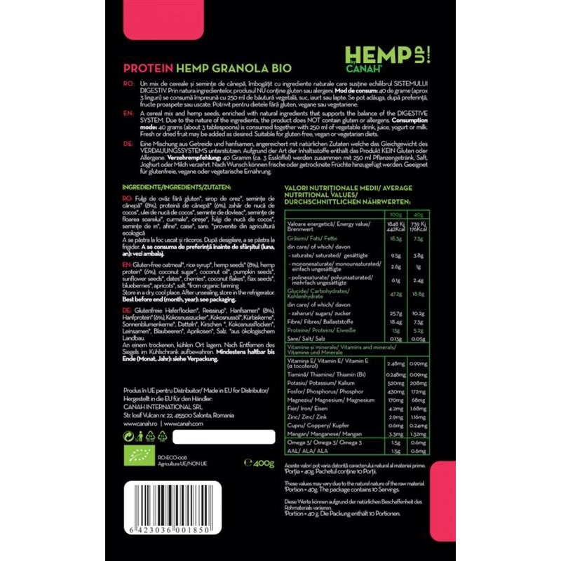 Granola Protein cu Canepa Bio 400 grame Canah - eMAG.ro