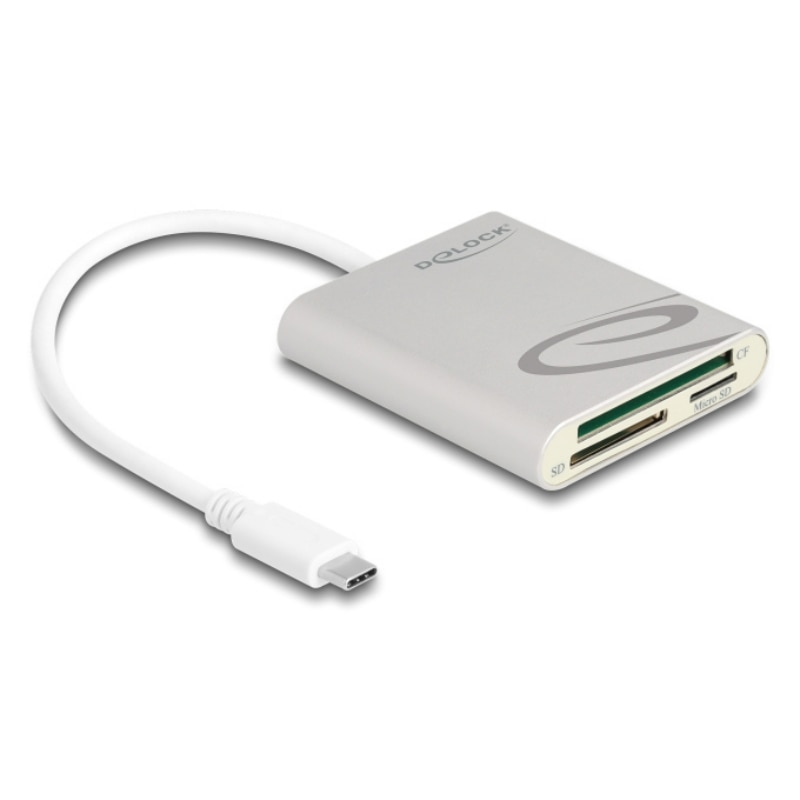 Cititor de carduri, Delock, Pentru micro SD/SD/CF, USB-C, 5 Gbps, Gri ...