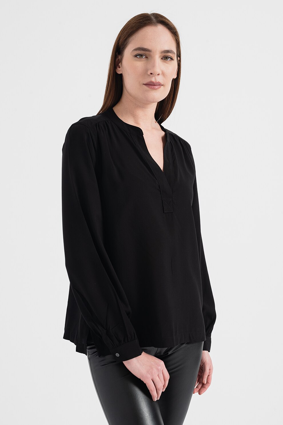 GAP, Блуза тип туника с копчета на маншетите, Черен, XS - eMAG.bg