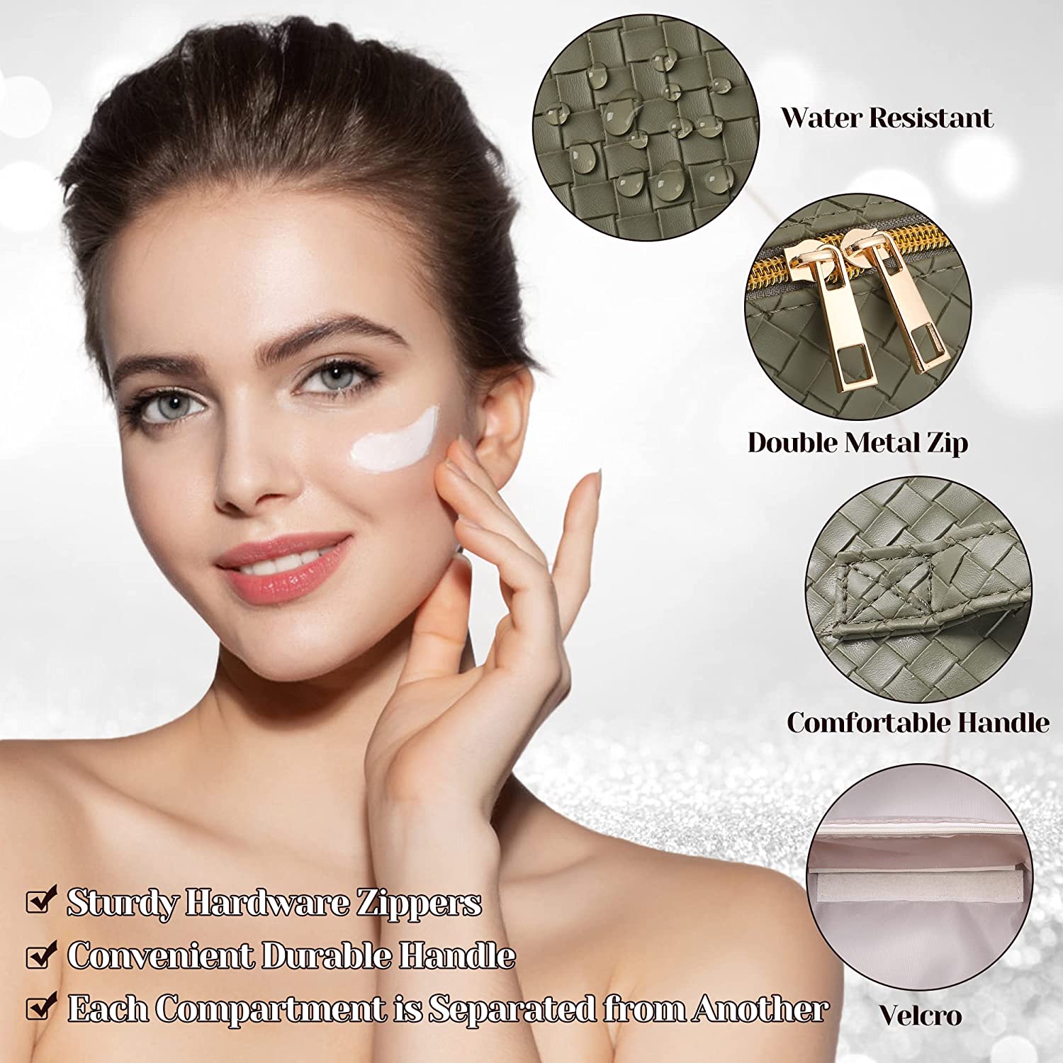 Geanta cosmetica, din piele PU, cu maner, 26X12X12cm, Verde - eMAG.ro