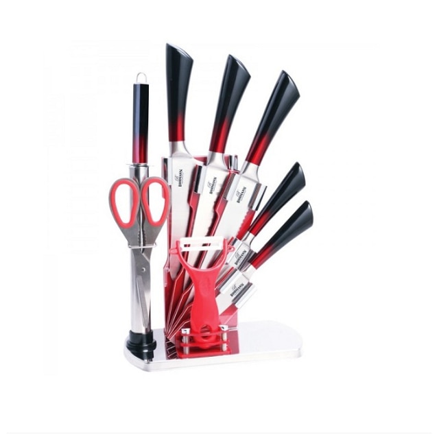 Set de cutite din inox turnat Bohmann, 9 piese, rosu, 20 cm - eMAG.ro