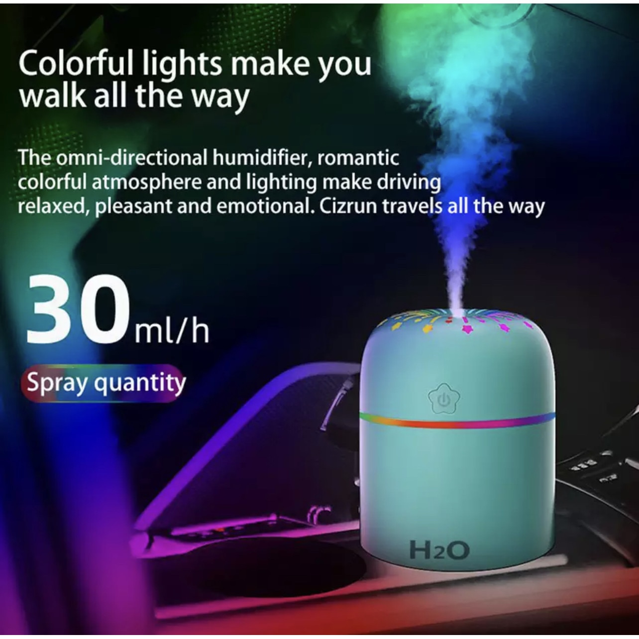 Aromaterápiás diffúzor, párásító, H2O, környezeti világítás, hordozható ...