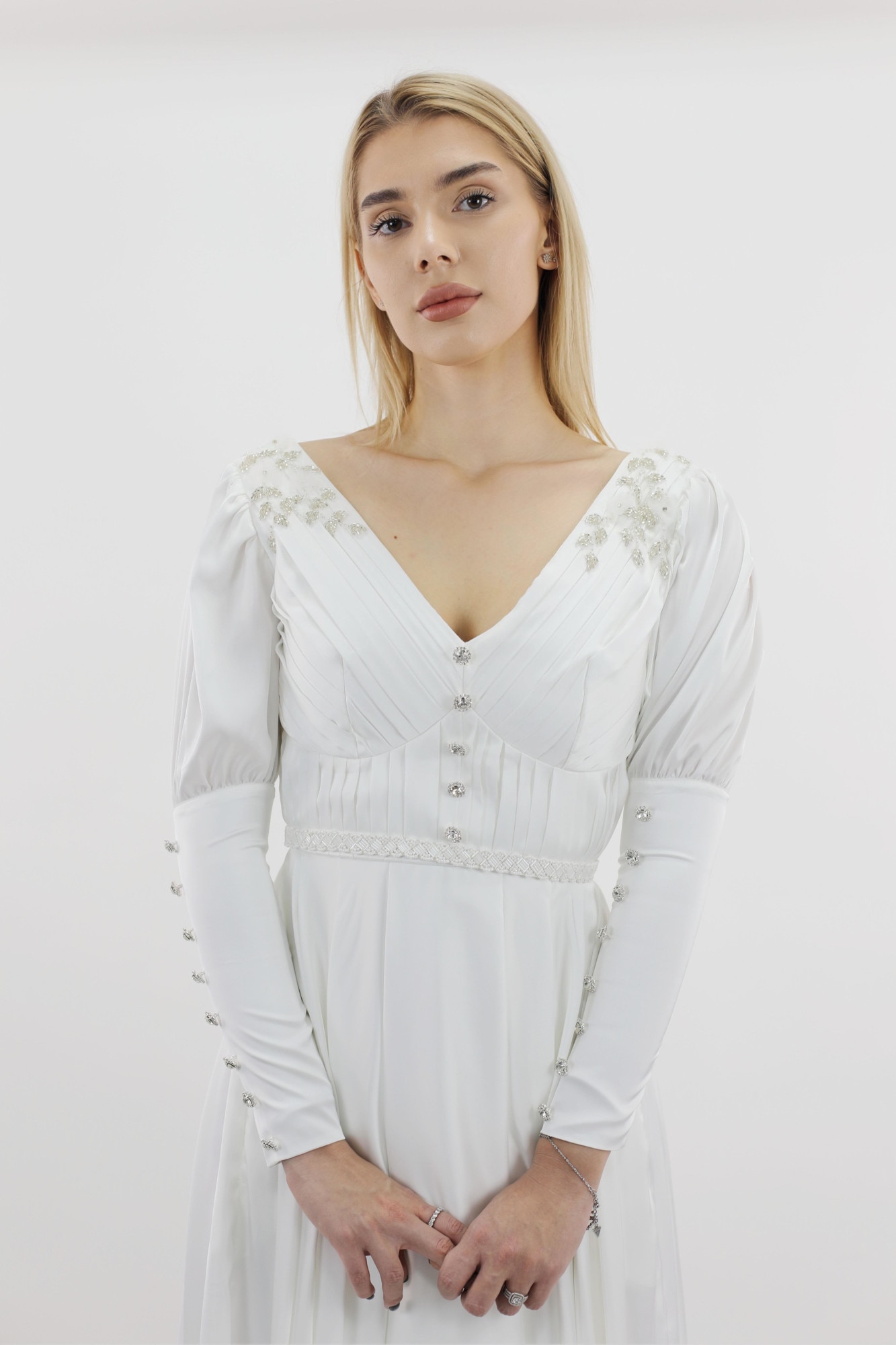 Rochie midi din matase alba IARA - 40 - eMAG.ro