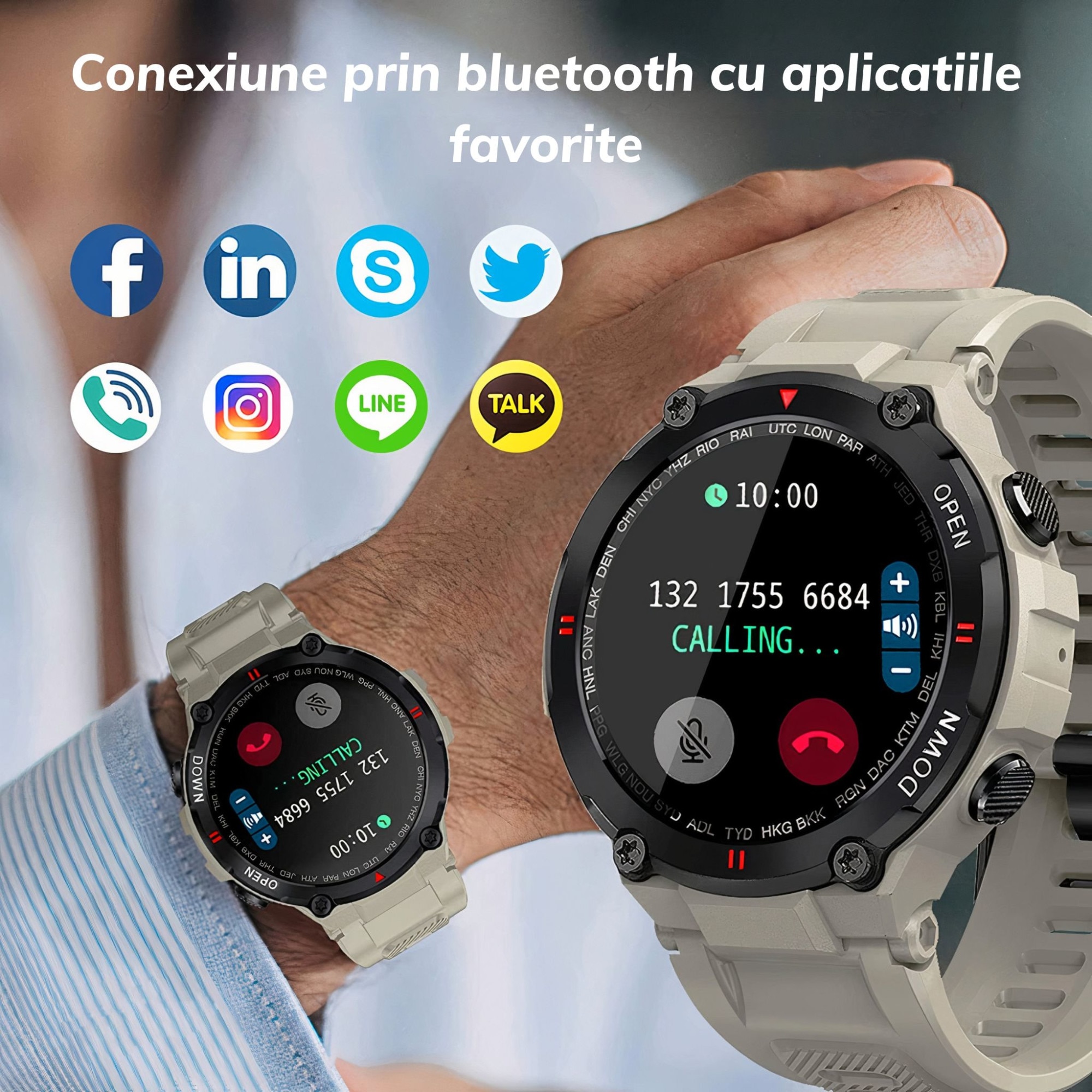 Ceas smartwatch pentru barbati, GO4FIT®, model GK22, rezistent la apa ...