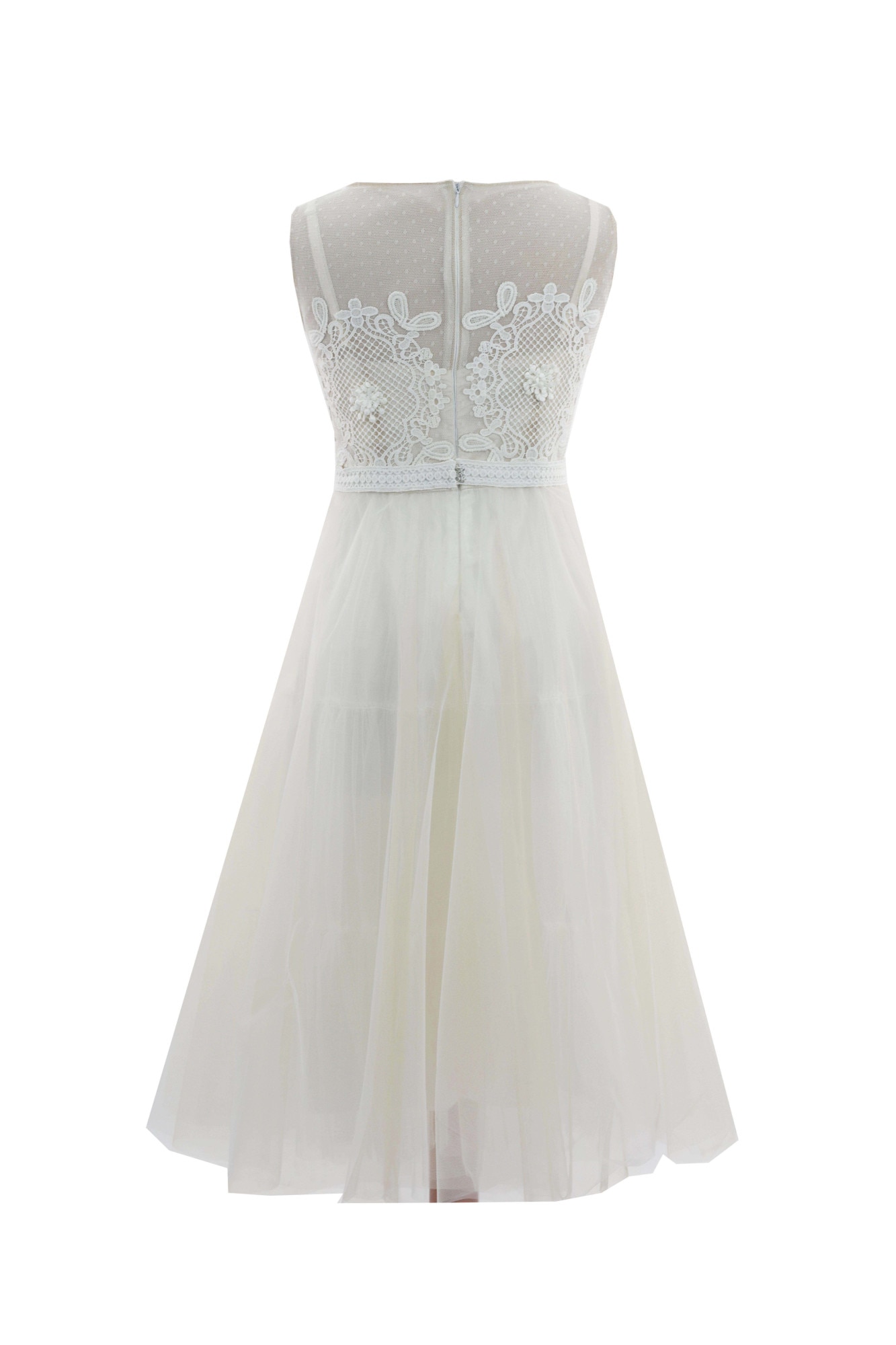 Rochie midi din tul alb si nude LIA - 44 - eMAG.ro