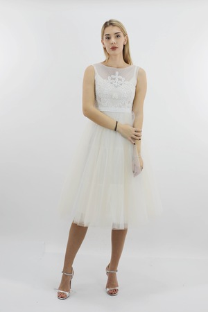 Rochie midi din tul alb si nude LIA - 44 - eMAG.ro