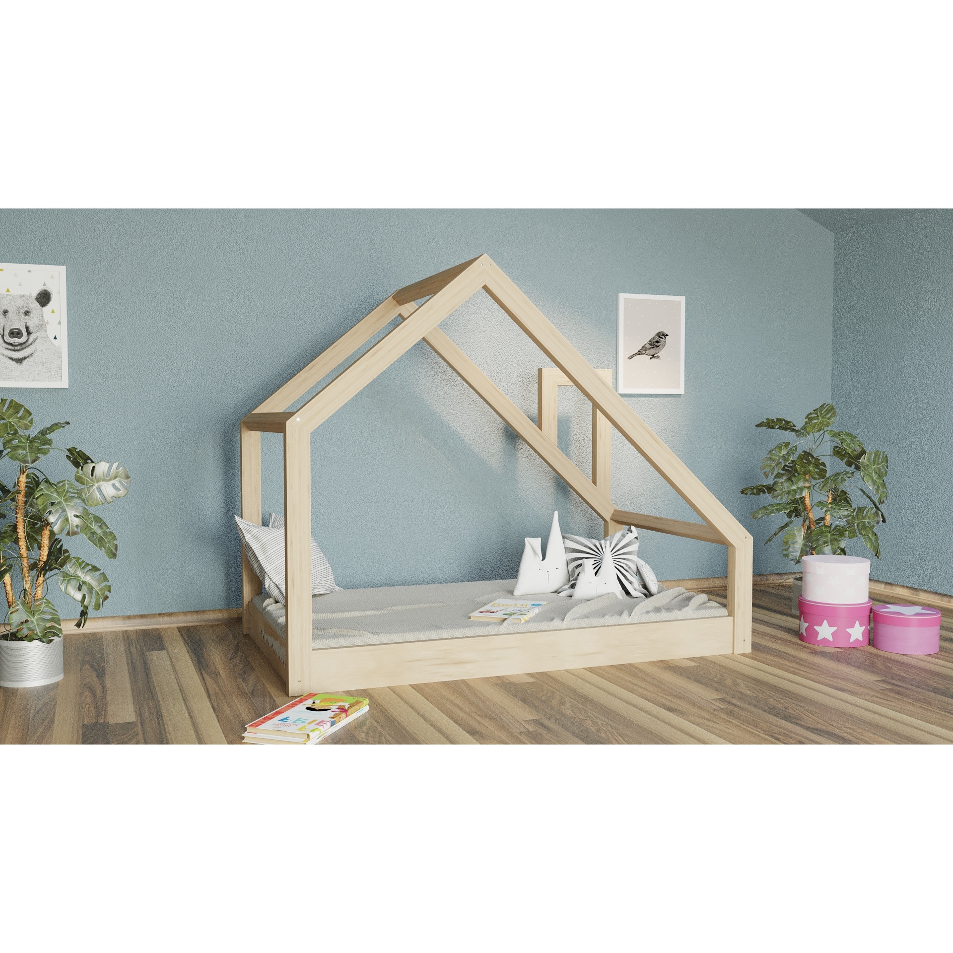 Pat copii Elia 180x80, lemn masiv de pin, in stil scandinav pentru o ...