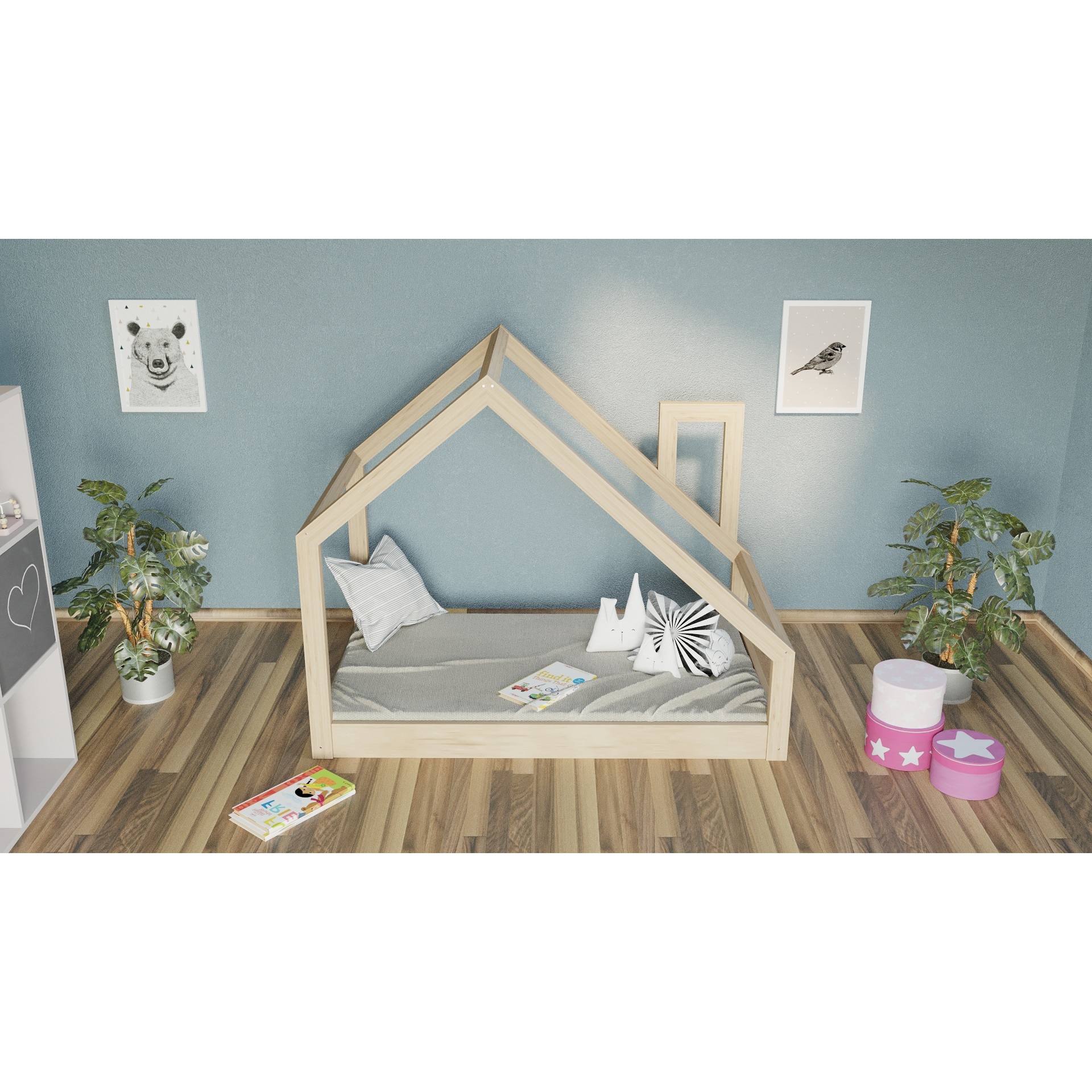 Pat copii Elia 180x80, lemn masiv de pin, in stil scandinav pentru o ...